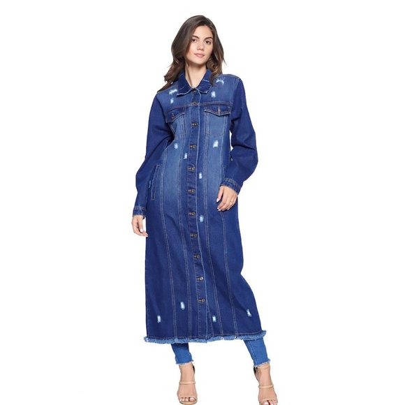 Blue Age | Jackets & Coats | Nwt Long Line Distressed Denim Coat Button ...